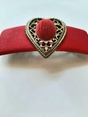 Accessories | Vintage Coquette Whimsigoth Red Heart Filigree Fabric ...